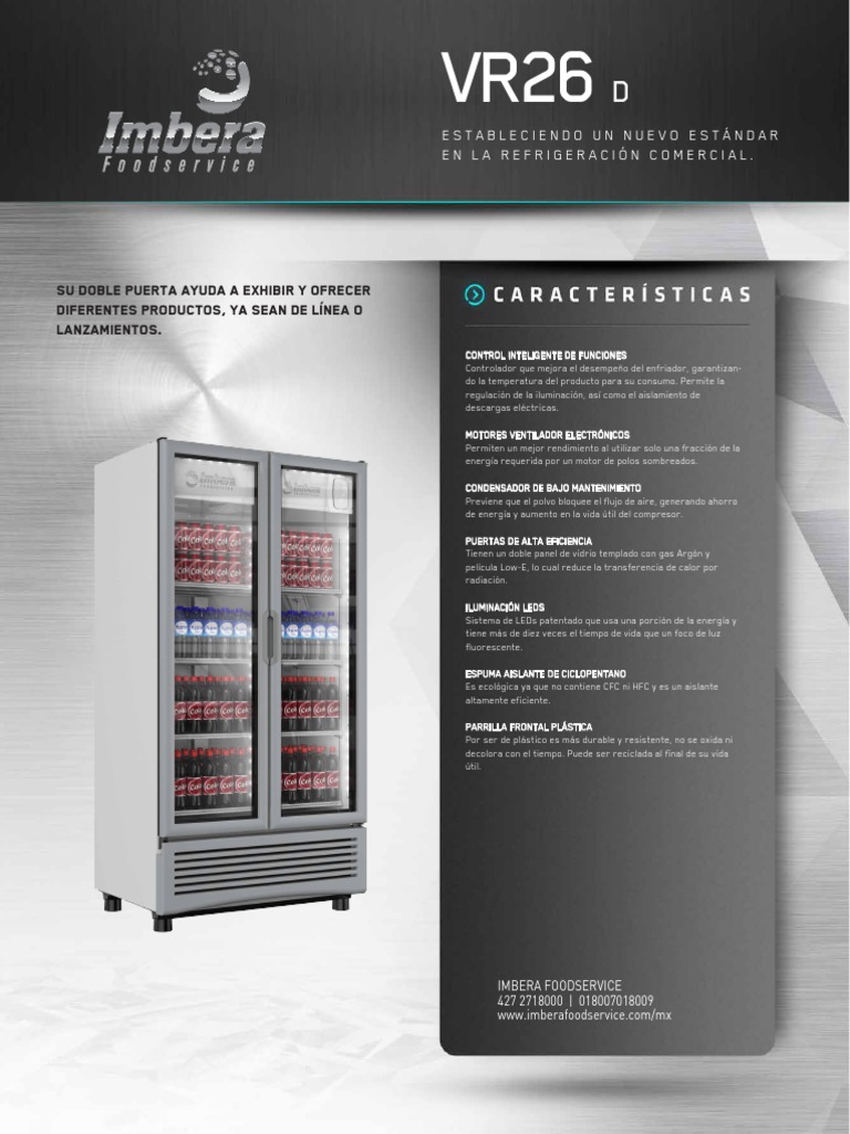 Imbera vr26 1010625 Refrigerador Vertical 2 Puertas Cristal Luz Led 115v Ficha Tecnica | PDF ...