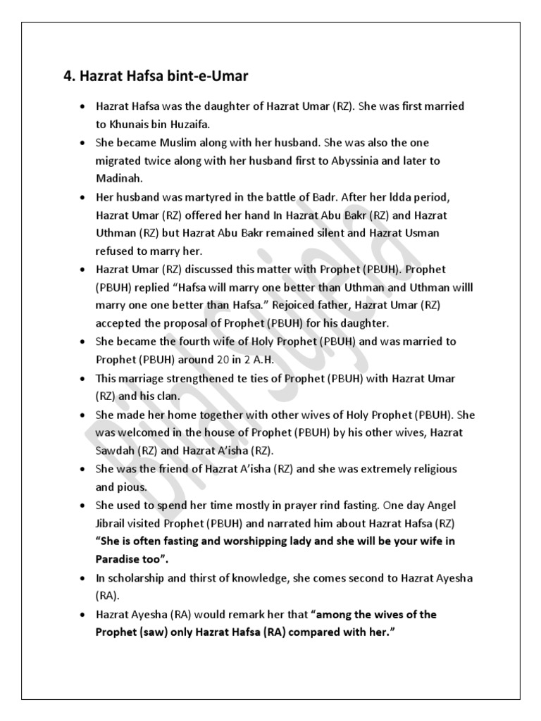 Hazrat Hafsa | PDF | Muhammad | Islamic Belief And Doctrine
