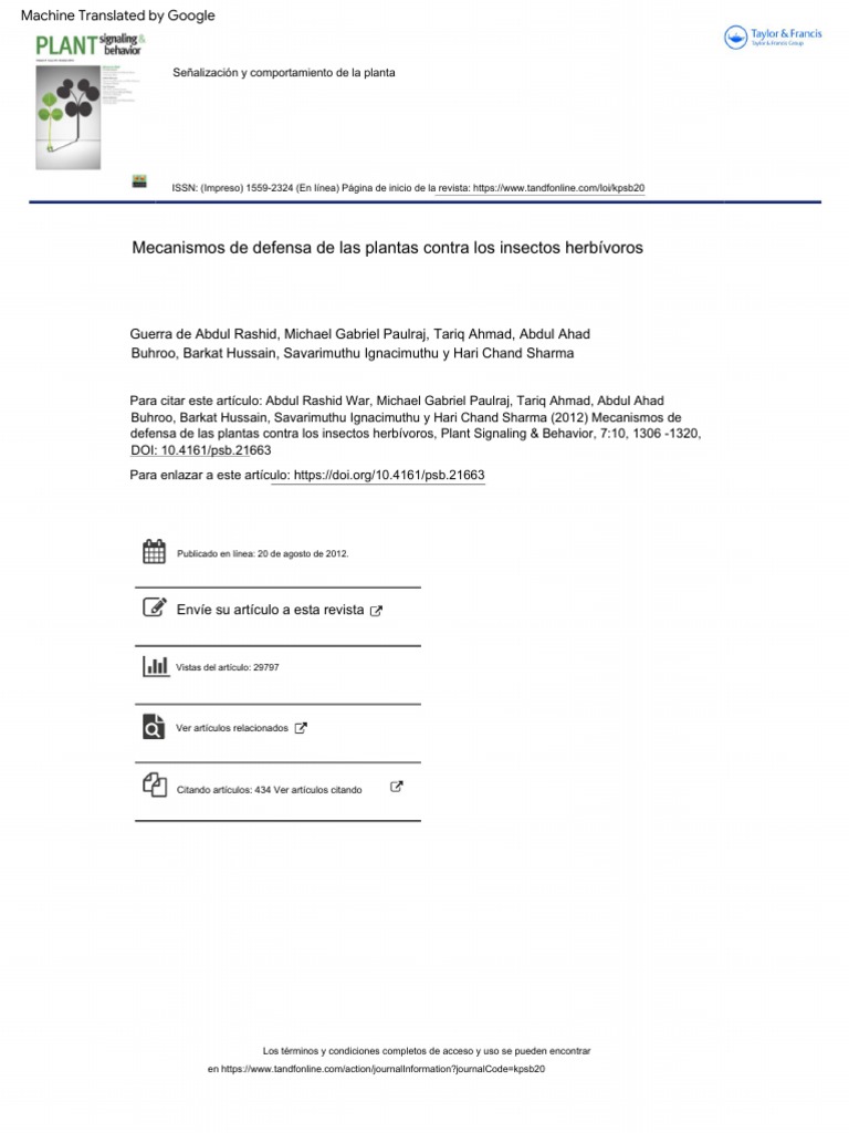 Mecanismos de Defensa de Las Plantas Contra Insectos Herbívoros | PDF ...