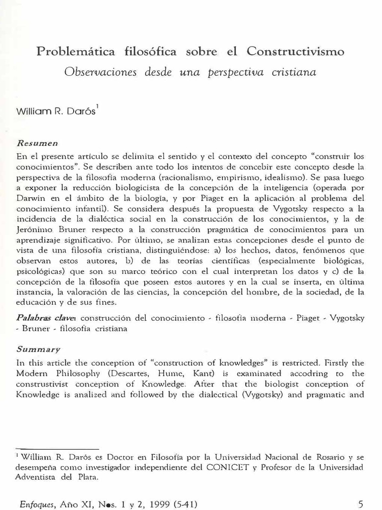 Problemática Filosófica Sobre El Constructivismo: Observaciones Desde Una Perspectiva Cristiana ...