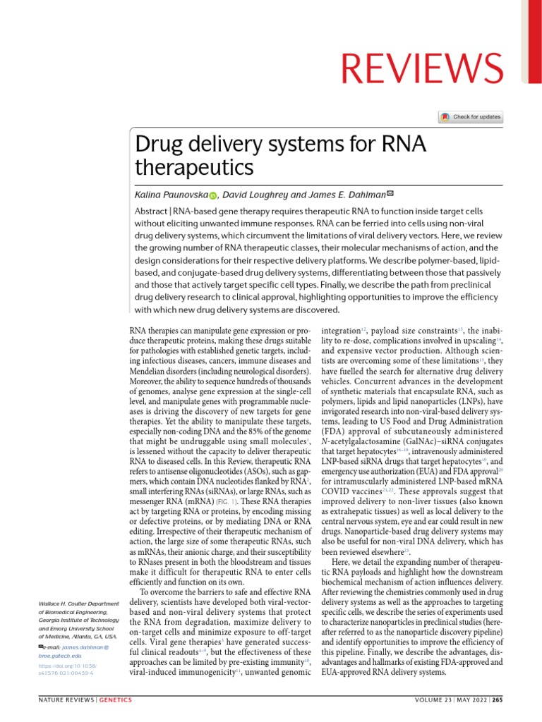 Drug Delivery Systems For RNA Therapeutics | PDF | Messenger Rna ...