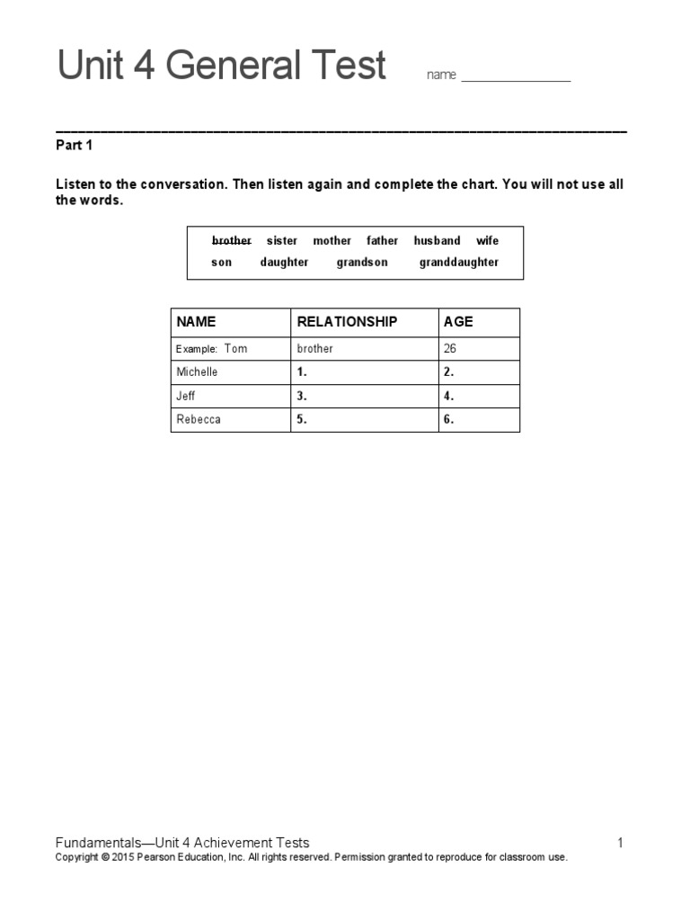 Top Notch Fundamentals Unit 4 Assessment | PDF
