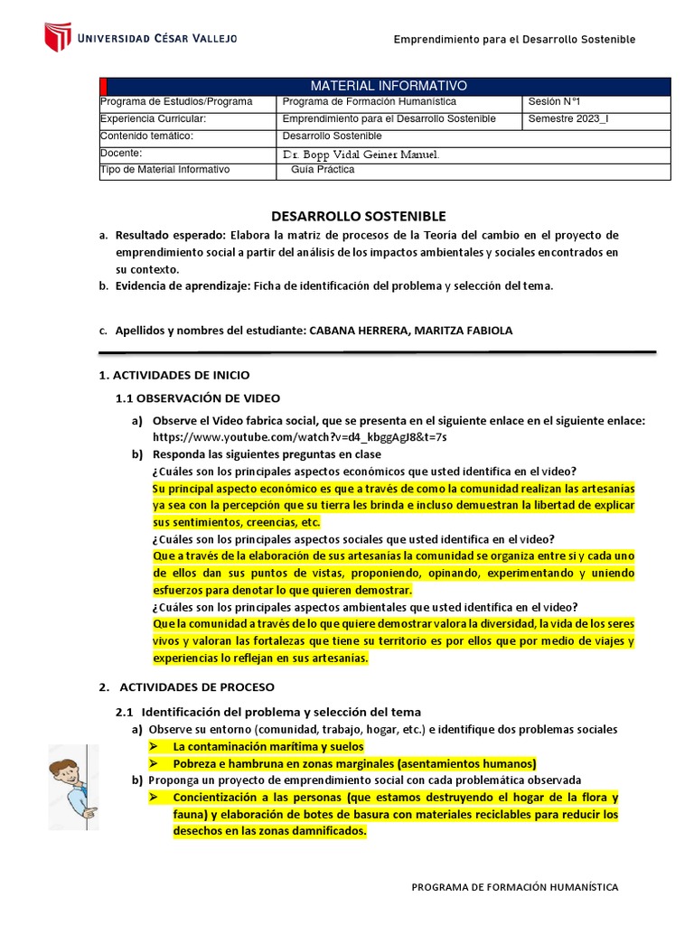 Guía Práctica #01 Emprendimiento | PDF | Sustentabilidad | Iniciativa empresarial