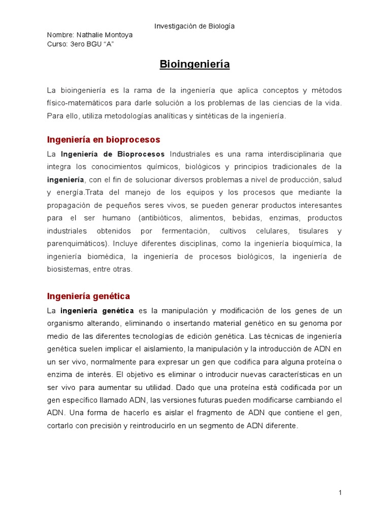 Bioingeniería | PDF | Ingeniería genética | Ingeniería Biomédica