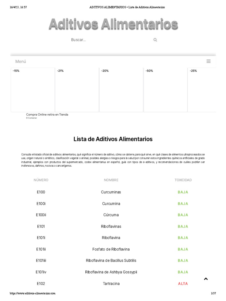 ADITIVOS ALIMENTARIOS - Lista de Aditivos Alimentarios | PDF | Cúrcuma | Compuestos químicos