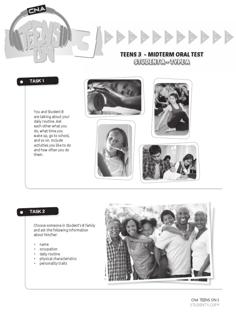 Teens 3 - Midterm Oral Test: Student A - Type A | PDF | Psychology ...