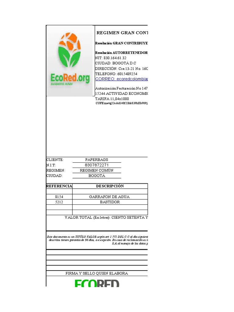 Ecored S.A Regimen Gran Contribuyente Autorretenedor | PDF | Cheque | Business