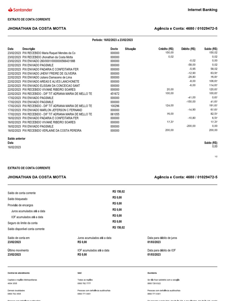 Extrato Conta | PDF | Bancos | Serviços financeiros