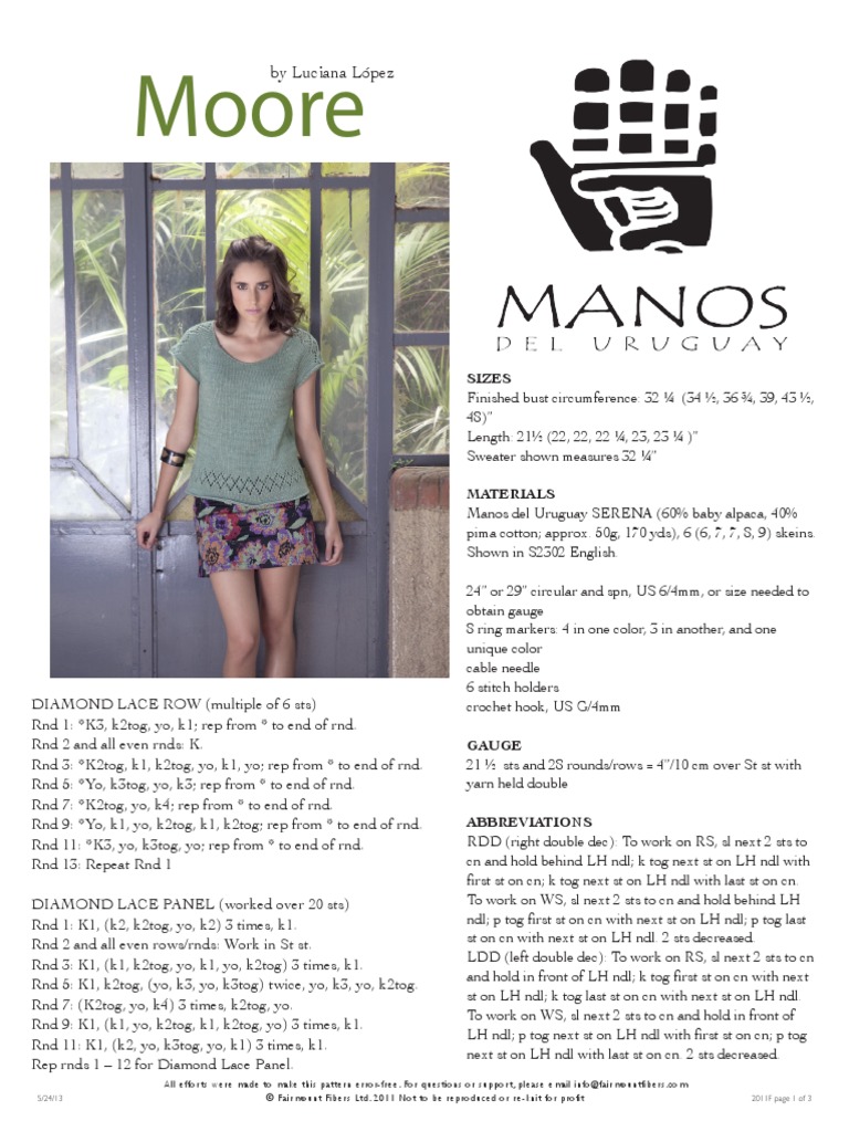 Manos Del Uruguay 2011F Moore | PDF | Knitting | Yarn