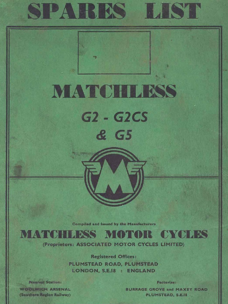 Matchless G2 G2CS G5 250 350 Parts List Manual CC | PDF