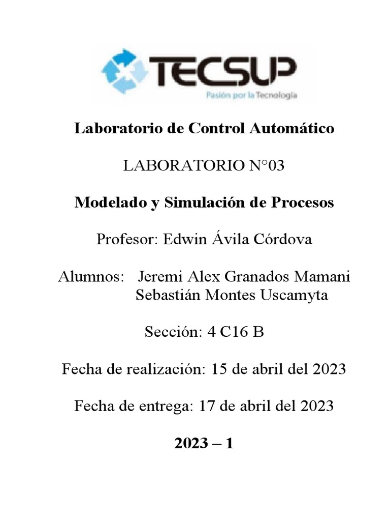 LAB 03 - Modelado y Simulación de Procesos - 4C16 - B | PDF | Simulación | Función (Matemáticas)