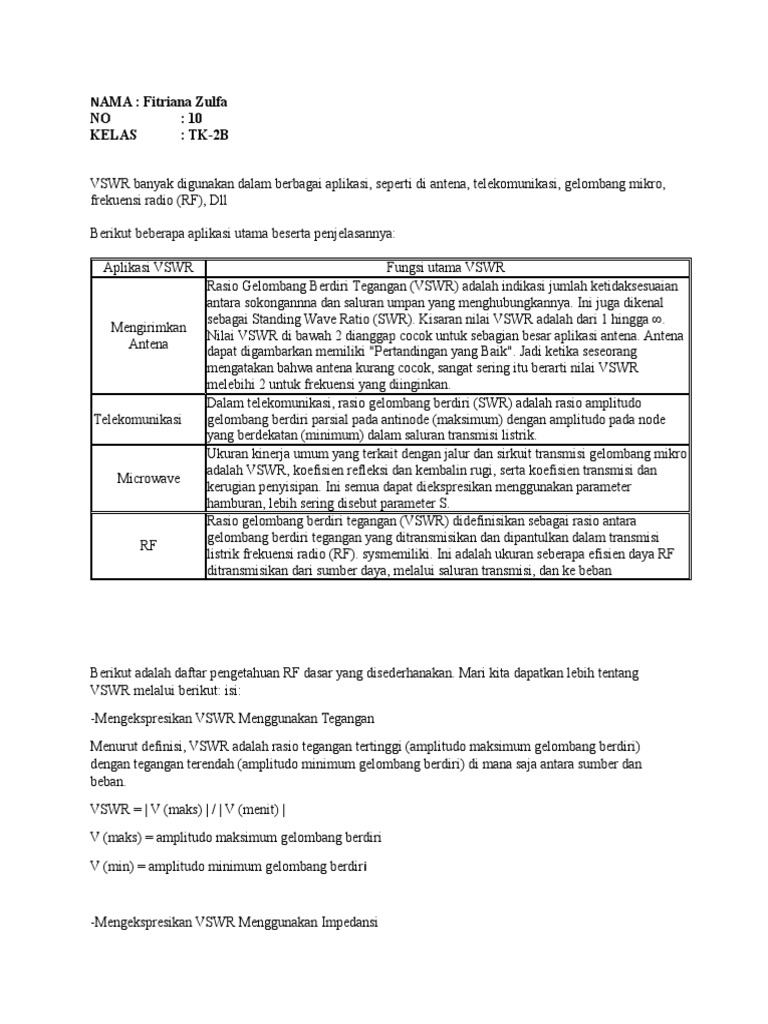 VSWR dan Aplikasinya dalam RF | PDF
