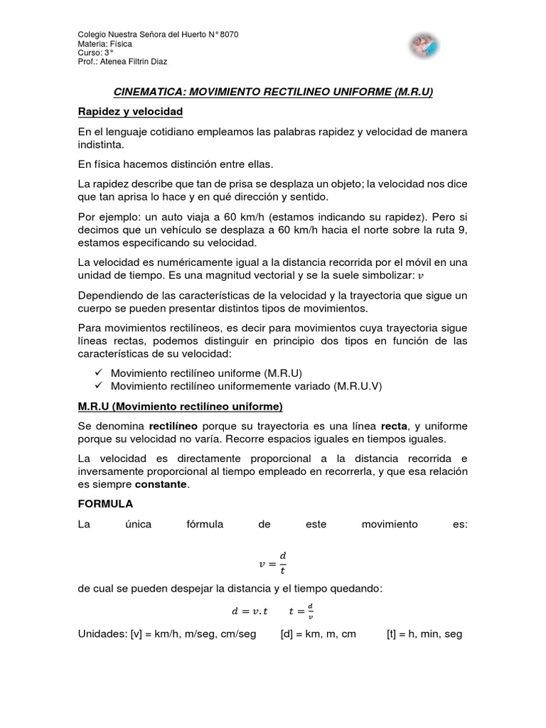 MRU Fisica | PDF | Velocidad | Velocidad