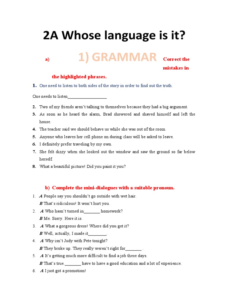 2A Whose Language Is It?: 1) Grammar | PDF | Syntax | Grammar
