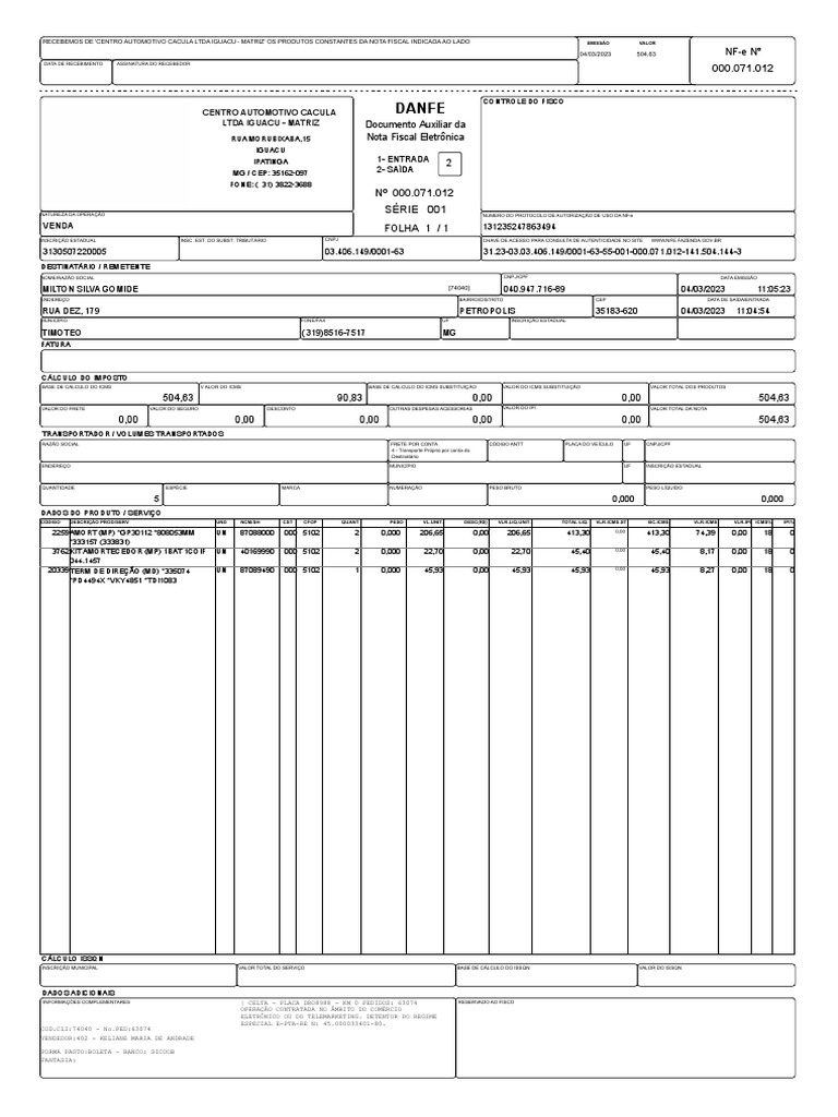 Danfe: #Série 001 | PDF | Recibo | Business