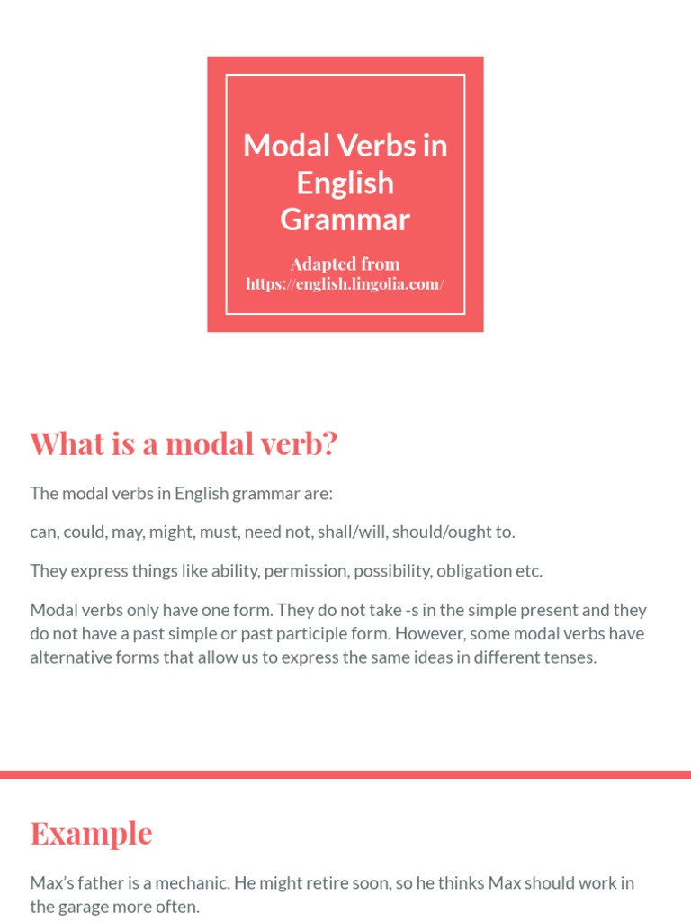Modal Verbs in English Grammar | PDF | Verb | Semantic Units