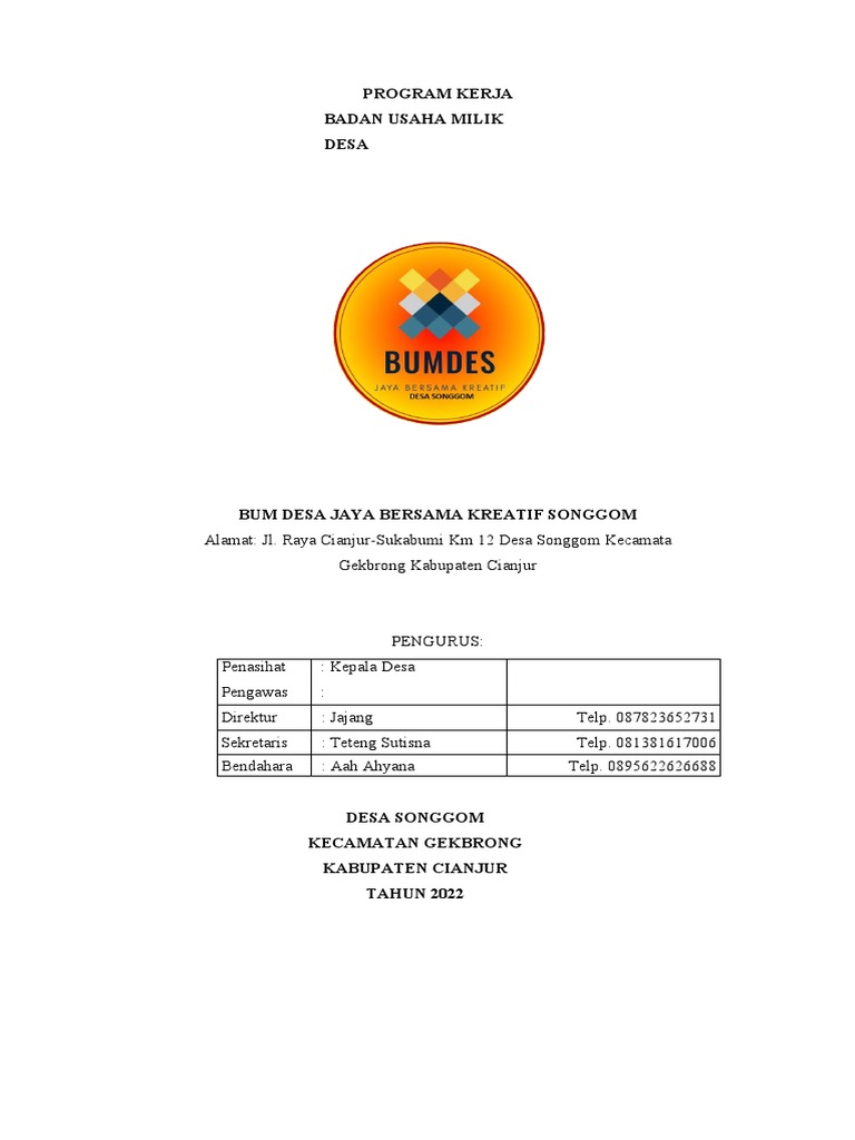 Rancangan Program Kerja BUM DESA SONGGOM | PDF