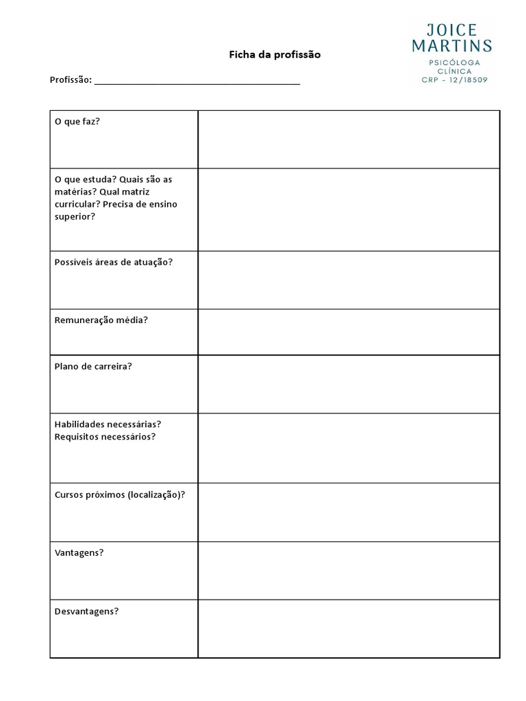 Ficha Da Profissão | PDF