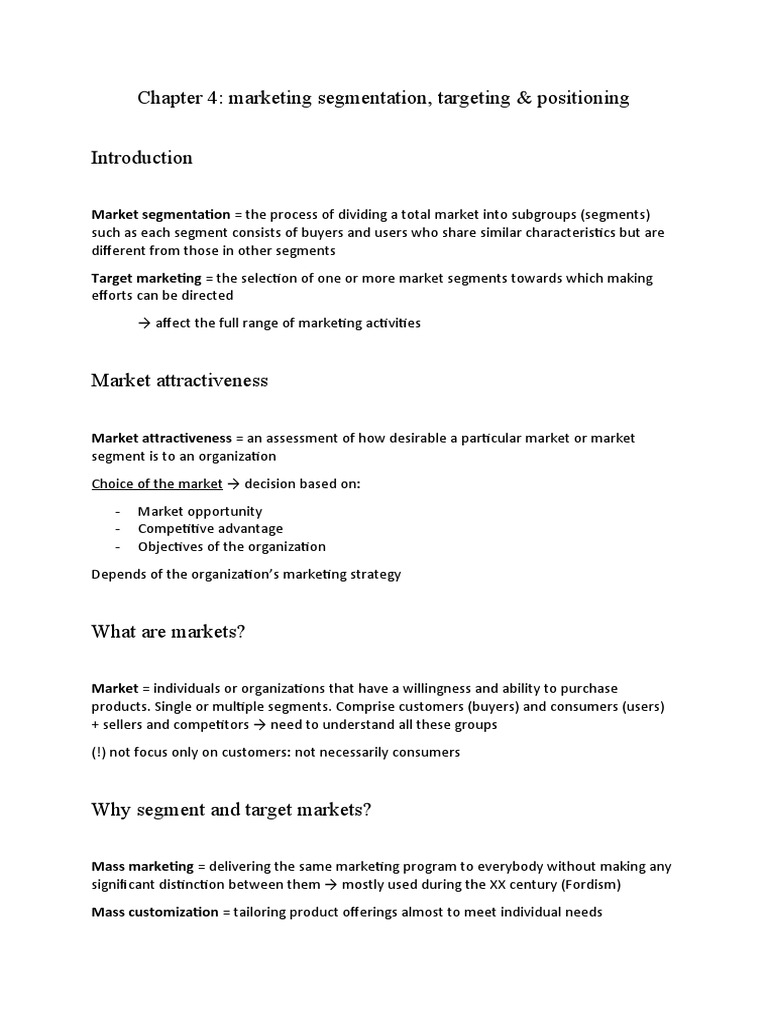 Chapter 4 - Marketing Segmentation Targeting & Positioning | PDF ...