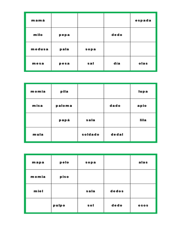 Bingo de Palabras . | PDF