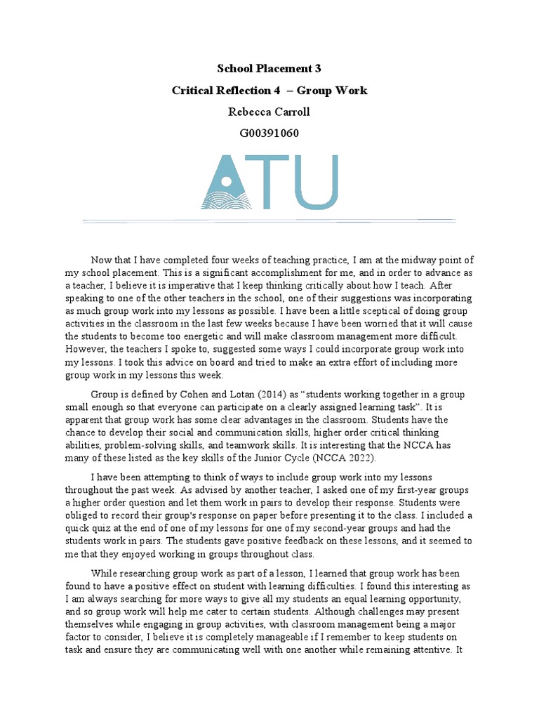 Critical Reflection 4 - Group Work | PDF | Teachers | Critical Thinking