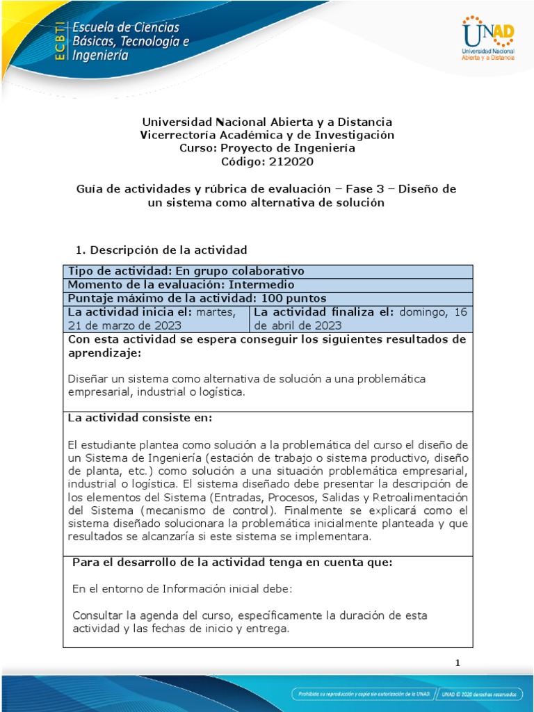 Guía de Actividades y Rúbrica de Evaluación - Unidad 2 - Fase 3 - Diseño de Un Sistema Como ...