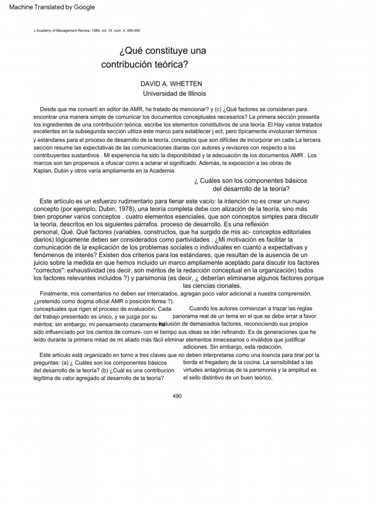 Whetten 1989 What Constitutes A Theoreti | PDF | Teoría | Pensamiento