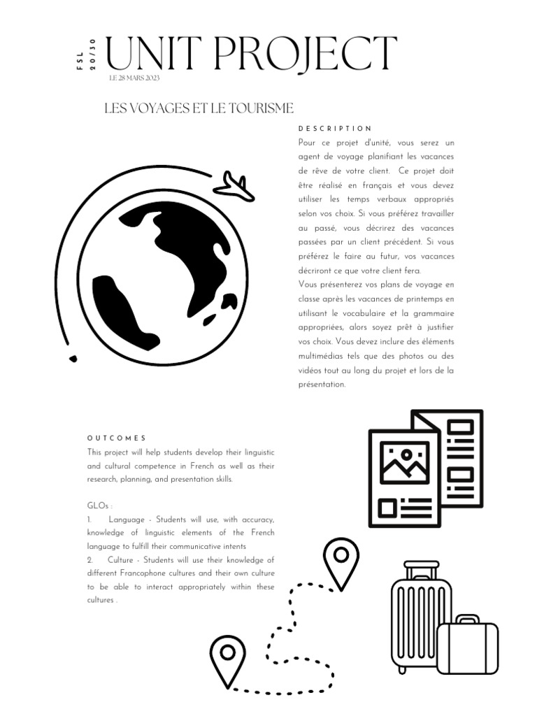 fsl2030 - Unit Project Outline Rubrics | PDF | Tourism | English Language