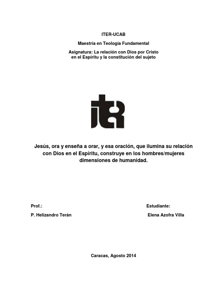 La Oracion de Jesus TEOLOG FUNDAM Elena | PDF | Oración | Jesús