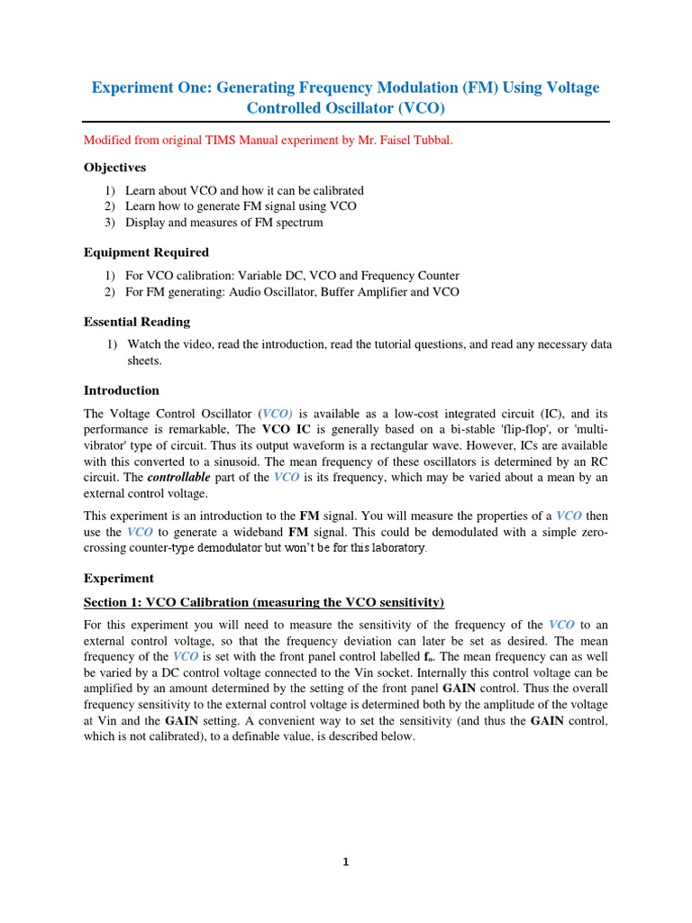 FM Signal Generation with VCO | PDF | Frequency Modulation | Amplitude