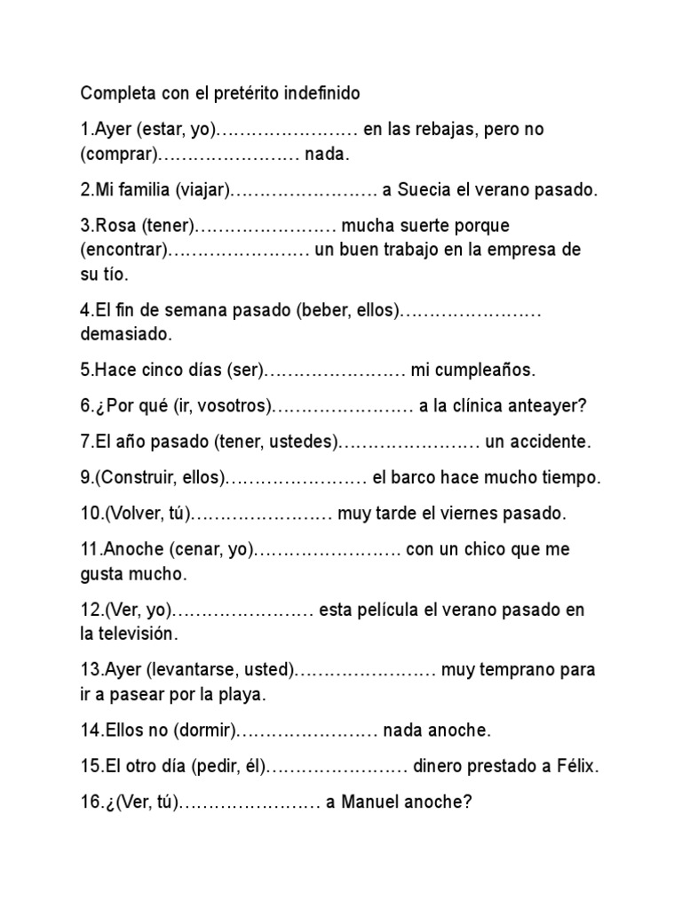 Actividades Indefinido-Imperfecto Homework | PDF