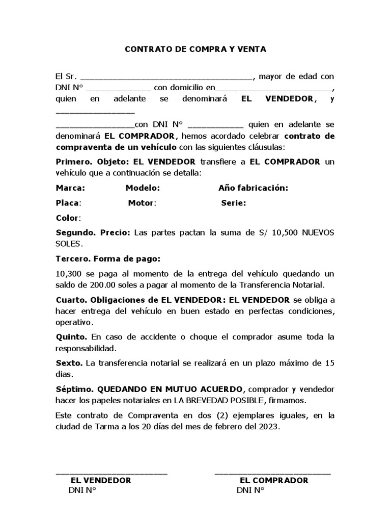 Modelo de Contrato de Compra y Venta | PDF