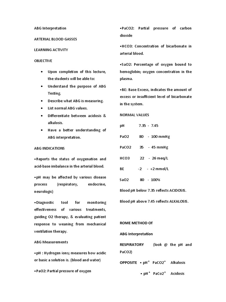 ABG Interpretation | PDF | Diseases And Disorders | Chemistry