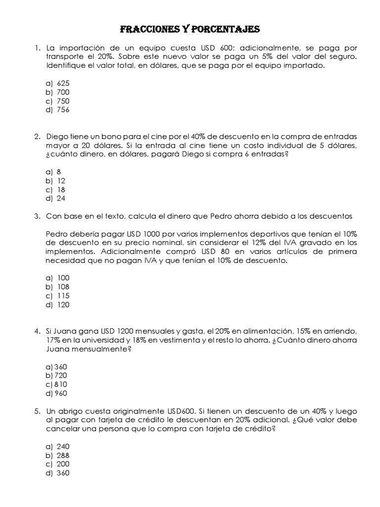 FraccionesPorcentajes 2 | PDF | Hogar, jardinería y bricolaje