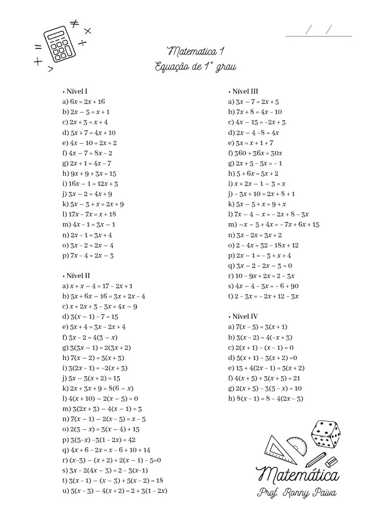 Solutions to various types of first-degree equations including single ...