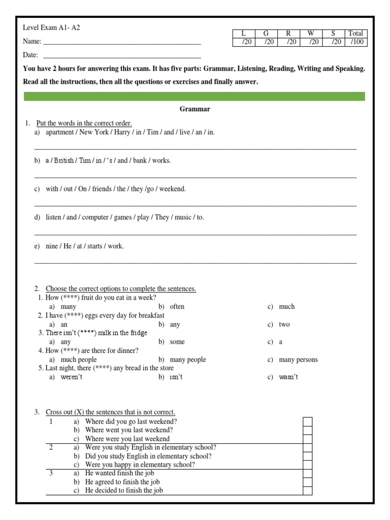 Examen Nivel A1 A2 Version2.0 | PDF | Cognition
