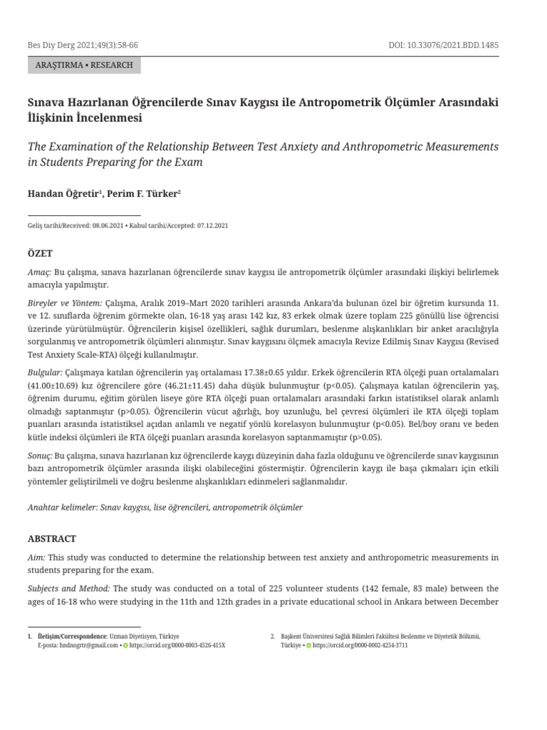 Sınav Stresi-Antropometrik Ölçümler | PDF