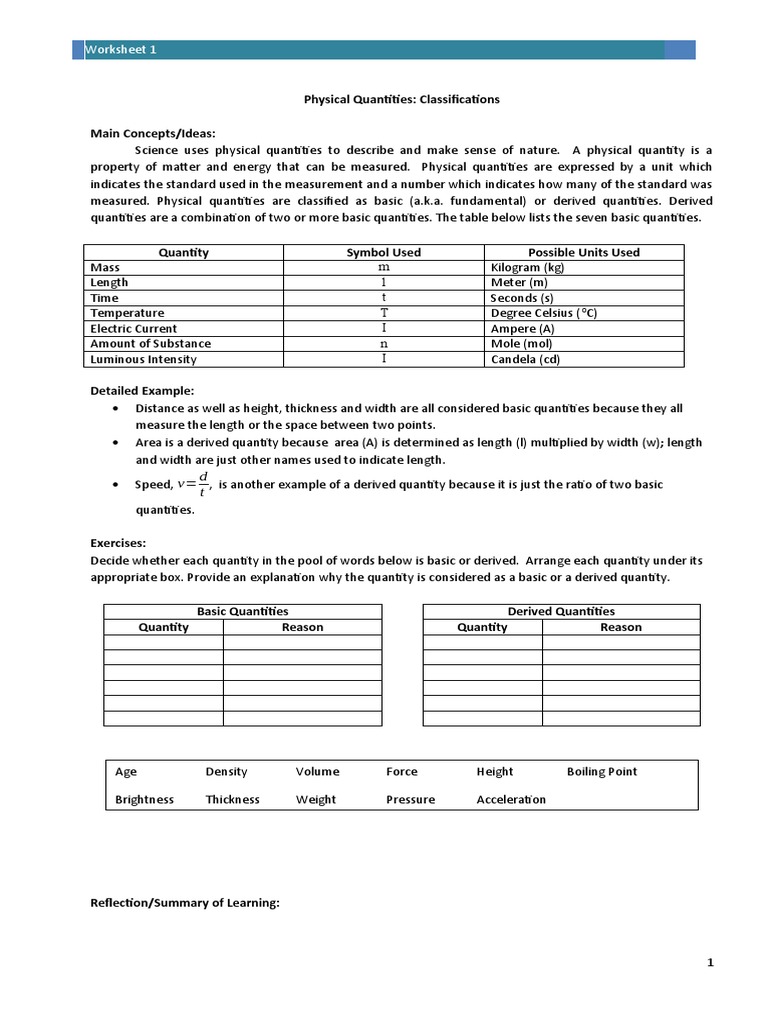 Classification of Physical Quantities | PDF | Mole (Unit) | Measurement