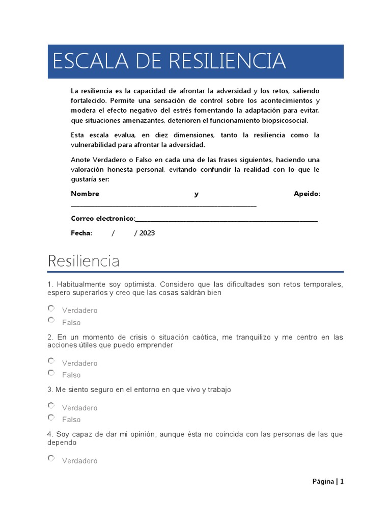 Escala de Resiliencia | PDF | Resiliencia psicológica | Sicología