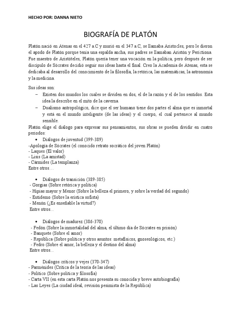 Biografía de Platón | PDF | Filosofía