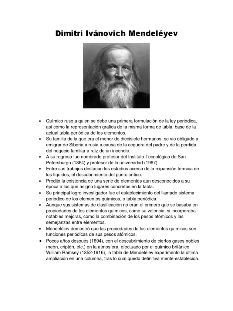 Dimitri Ivánovich Mendeléyev | PDF
