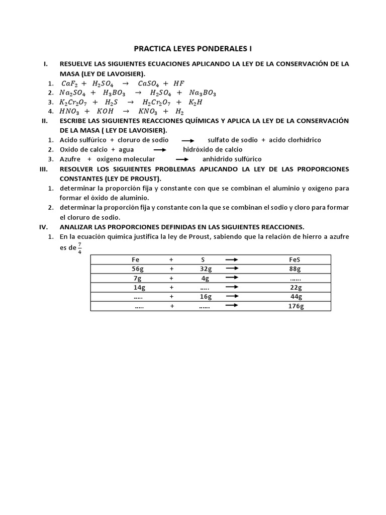 Práctica Leyes Ponderales I | PDF