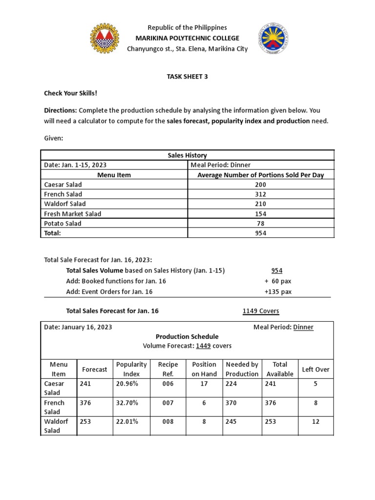 Task Sheet 3. | PDF | Salad | Eating Behaviors Of Humans