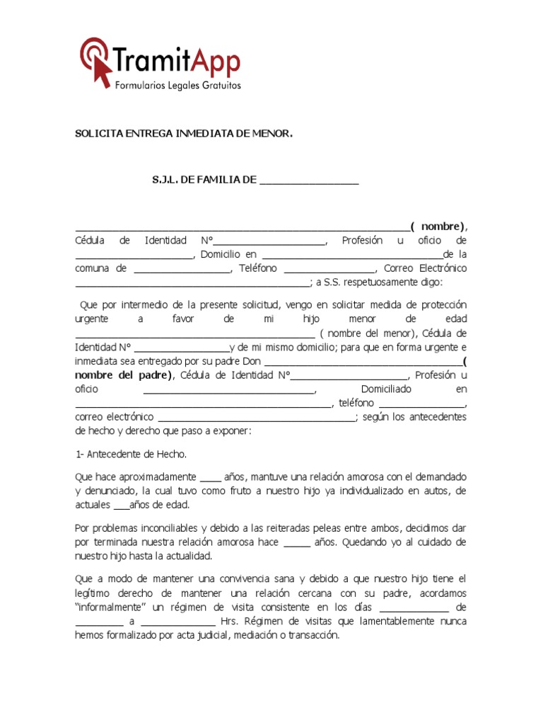 Solicita Entrega Inmediata de Menor | Descargar gratis PDF | Adopción ...