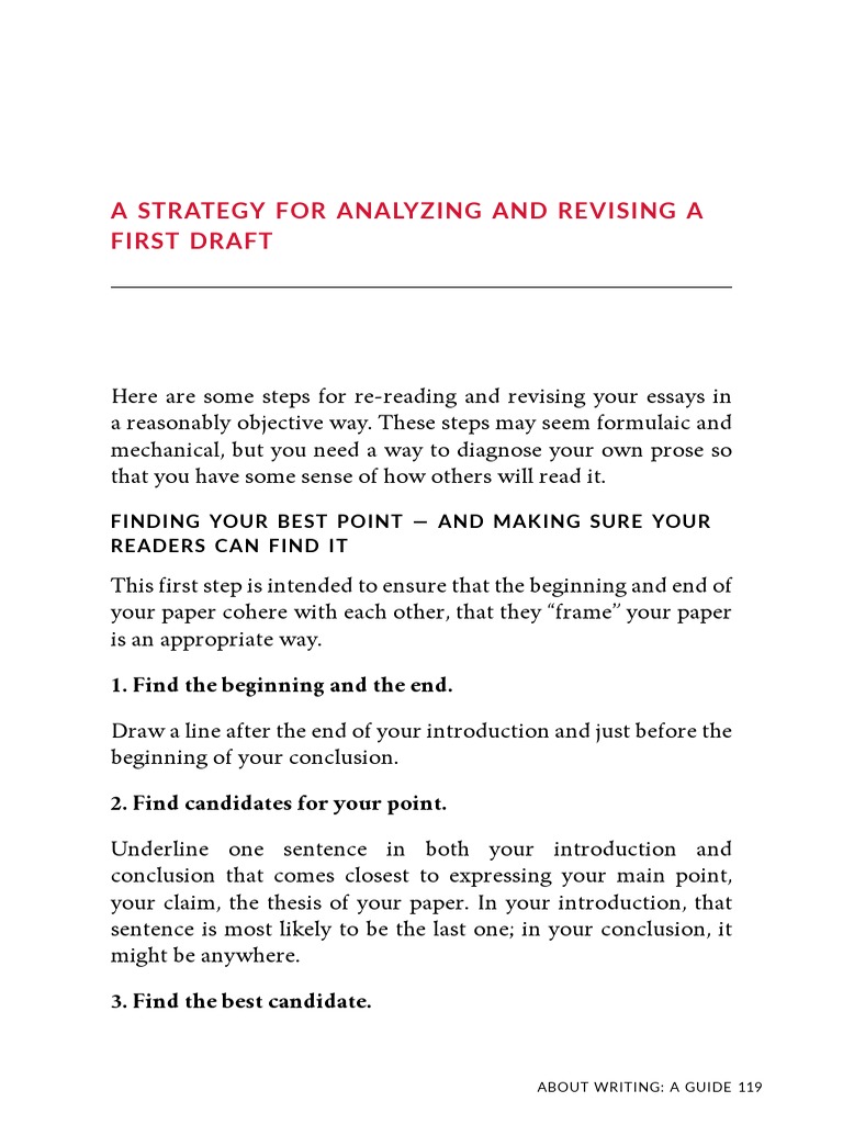 Essays - A strategy for analyzing and revisign a first draft (Source ...