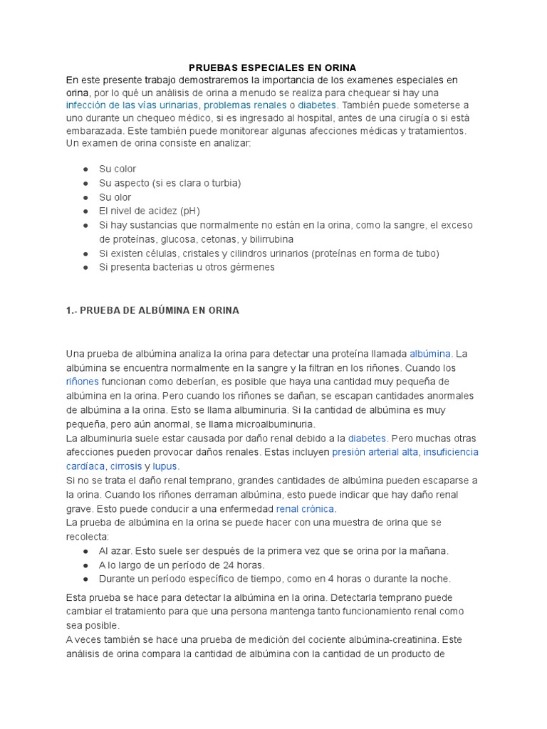 Examenes Especiales de Orina | PDF | Orina | Riñón