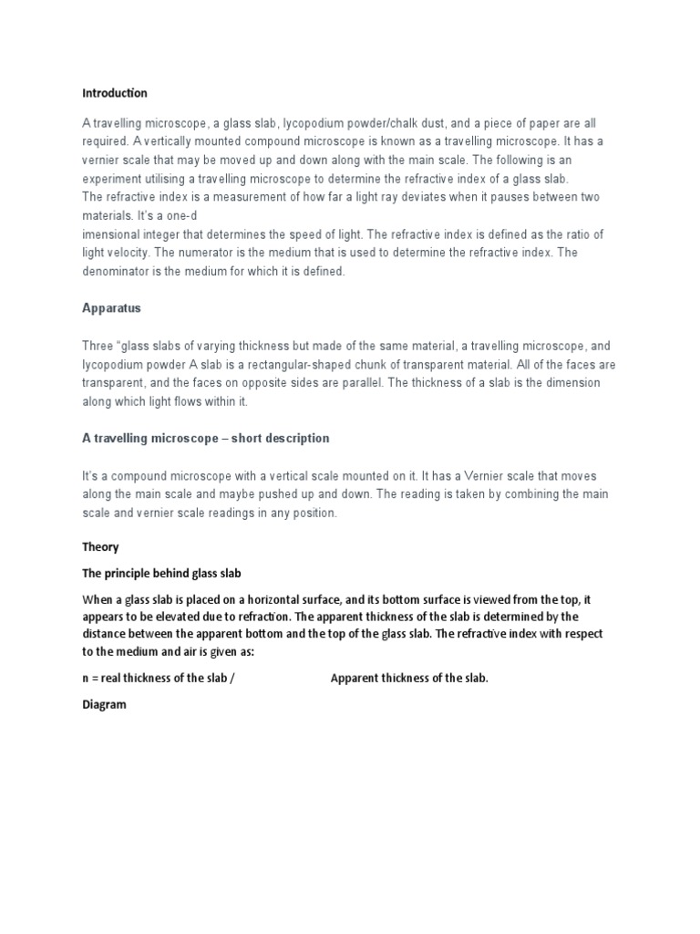 To Determine The Refractive Index Using Travelling Microscope | PDF | Refraction | Refractive Index