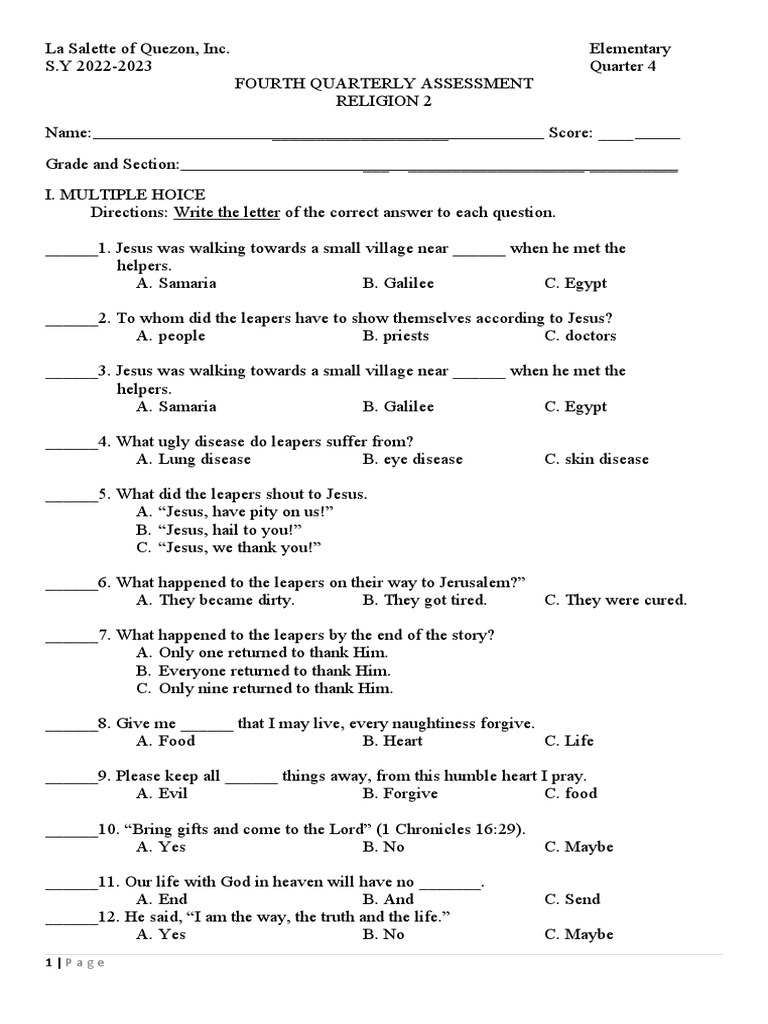 Rel 2 4rt QA | PDF | Jesus