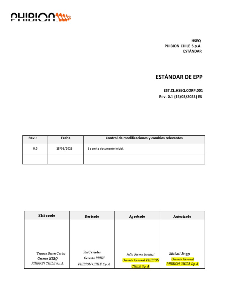 Estándar EPP Phibion Chile S.p.A. | PDF | Casco | Ultravioleta