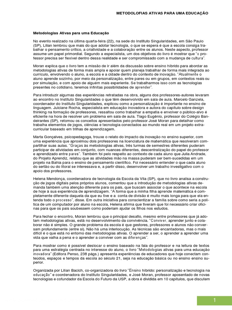 Metodologias Ativas Grifado. Conhecimentos Específicos | PDF ...